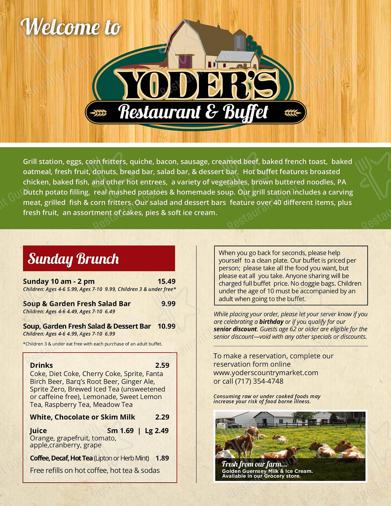 Menu at Yoder's Restaurant & Buffet, New Holland