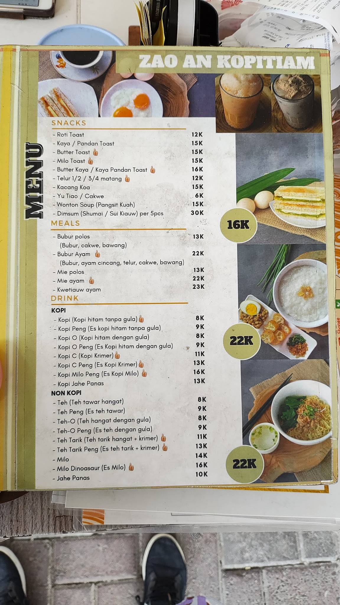 Menu at Zao An Kopitiam, Surabaya