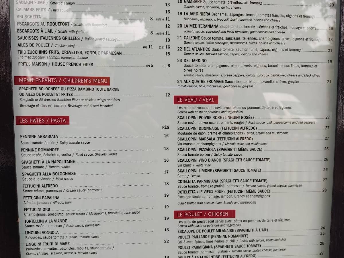 Menu au Restaurant Le Vieux Four, Mont-Tremblant