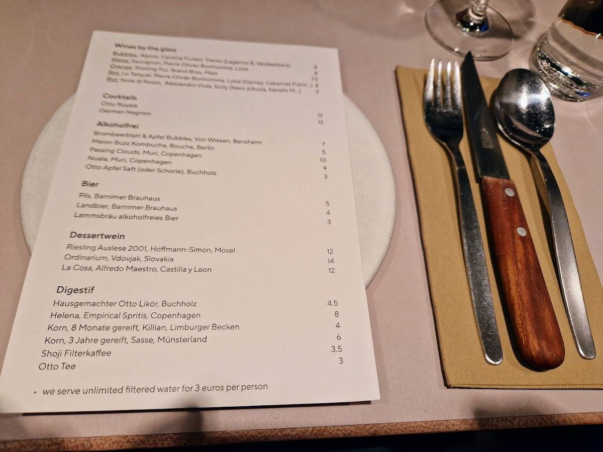 Speisekarte von otto restaurant, Berlin, Oderberger Straße 56