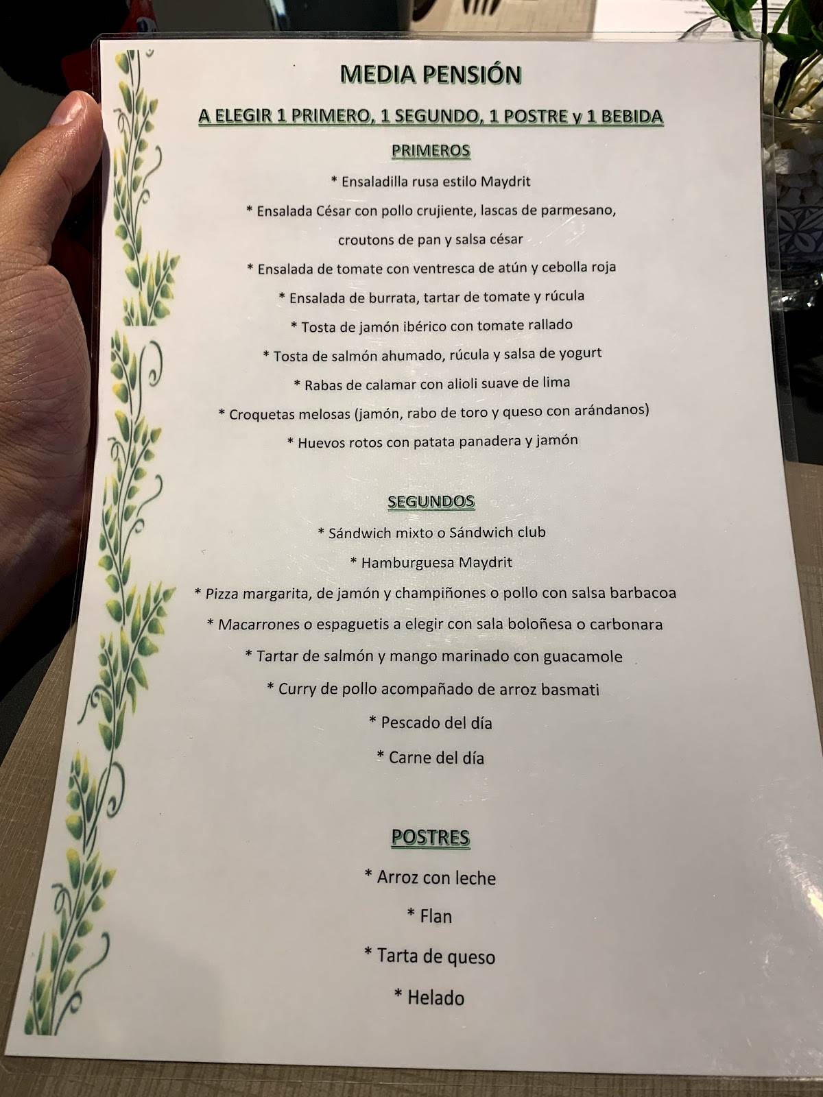 Carta de Restaurante Alameda @ Hotel Maydrit, Madrid