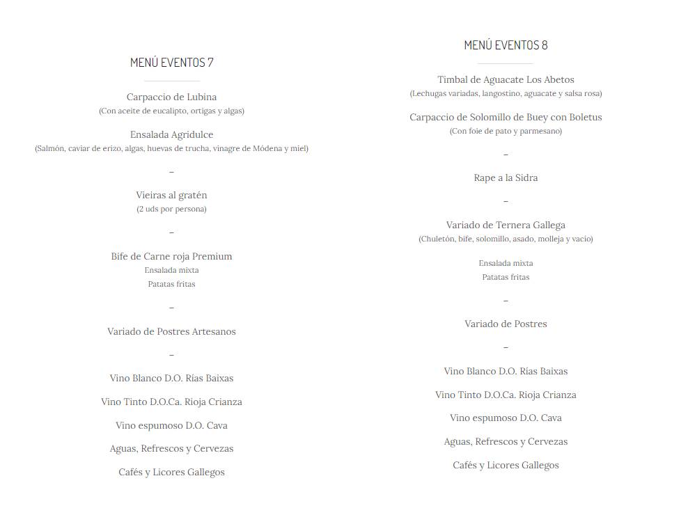 Carta de parrilla Los Abetos, Nigrán