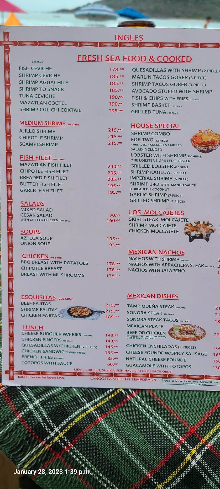 Menu at Restaurante Chile's Pepper, Mazatlán, Del Atún