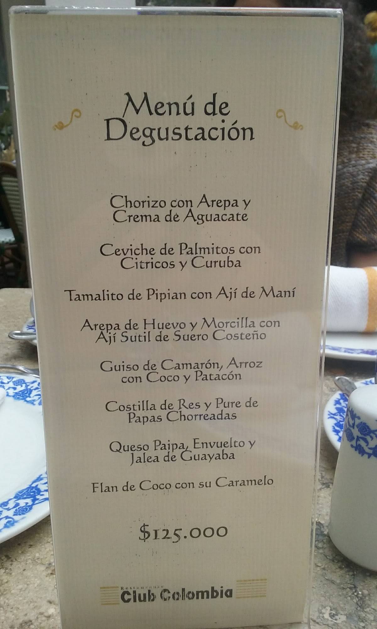 Menu at Restaurante Club Colombia, Bogotá