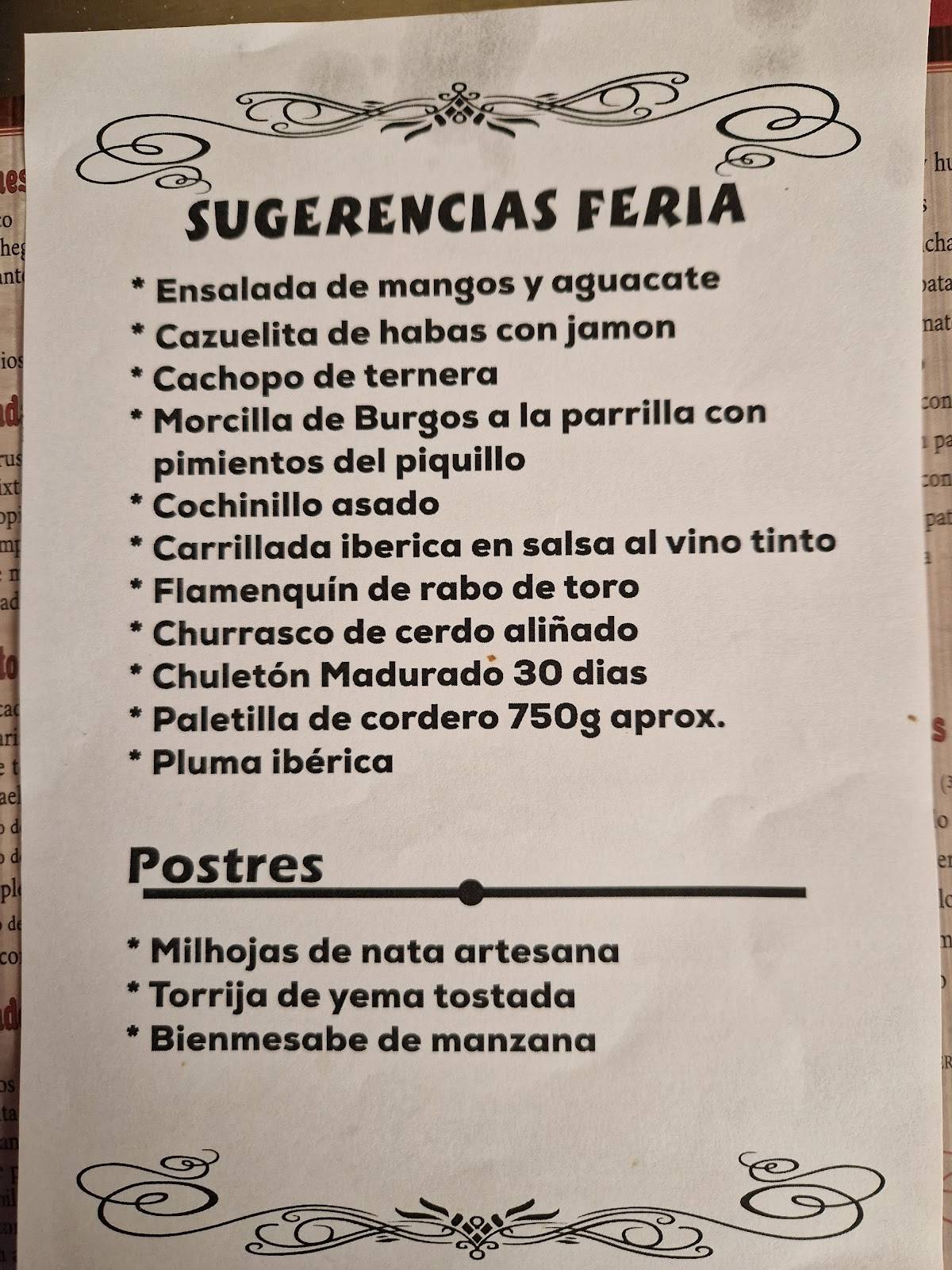Carta de Restaurante el Tablón, Málaga