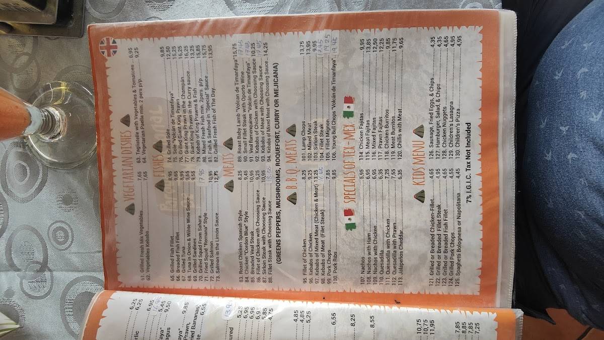 Menu at Restaurante Grill Volcan De Timanfaya, Playa Blanca