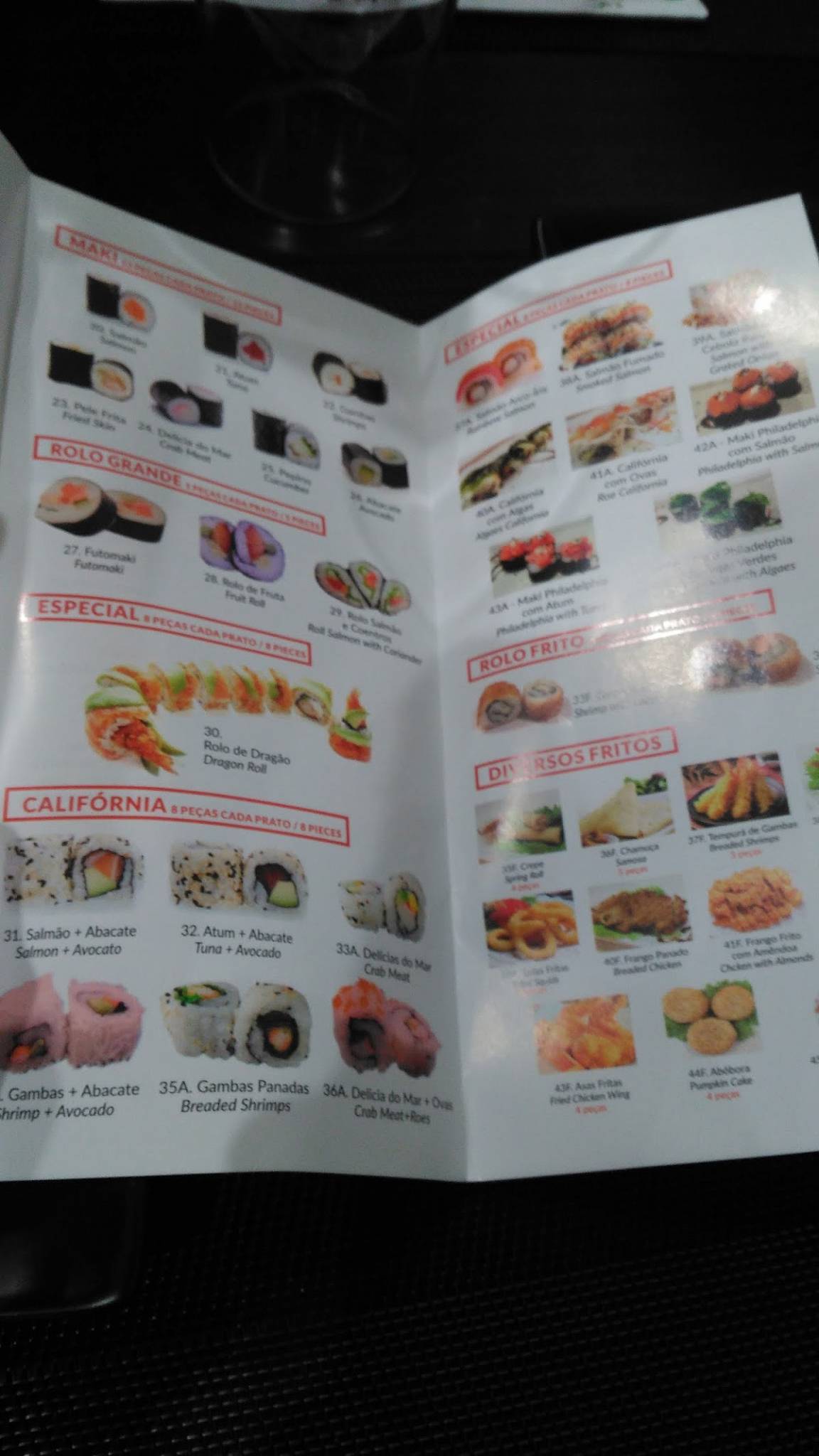 Menu em Restaurante Japonês - YOKOHAMA, Leiria