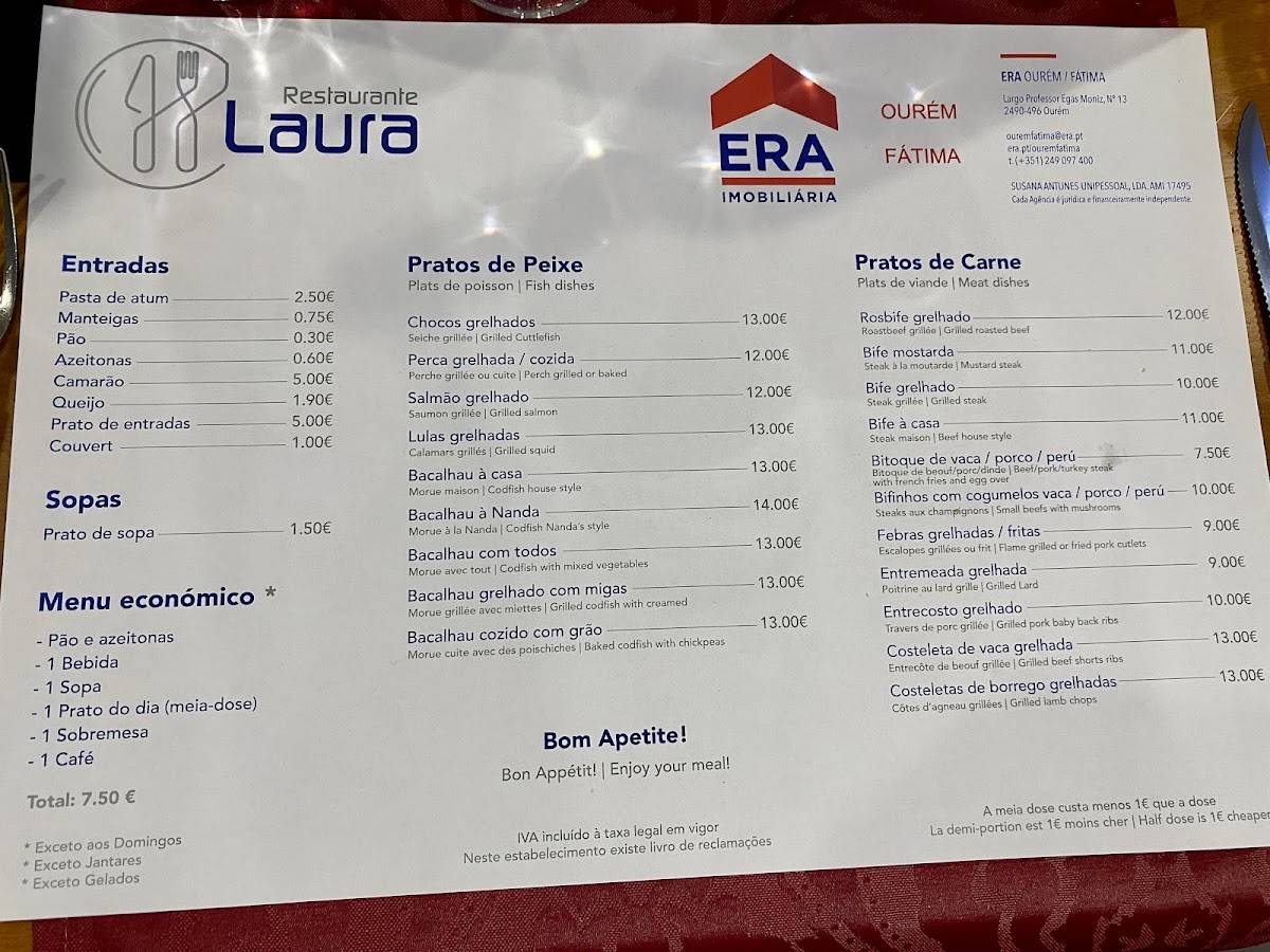 Menu em Restaurante Laura, Caxarias