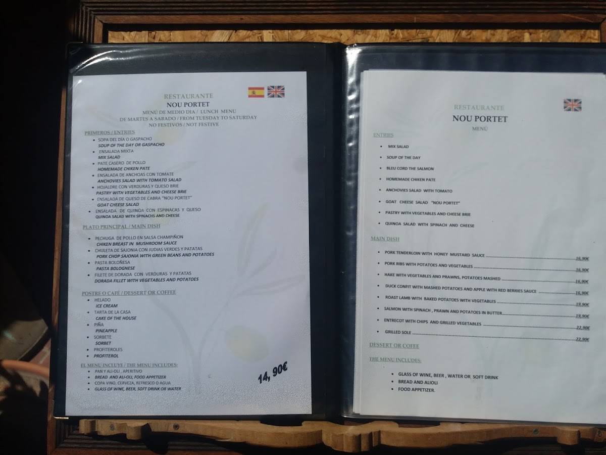 Menu at Restaurante Nou Portet, Murla