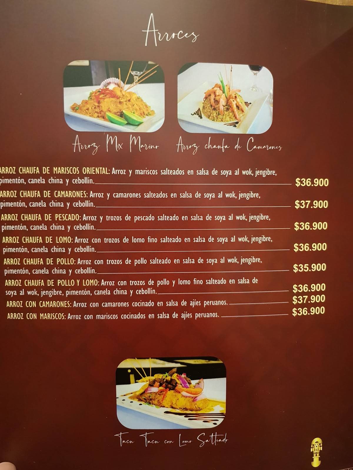 Carta de Restaurante Peruano - El Indio de Machu Picchu, Bogotá