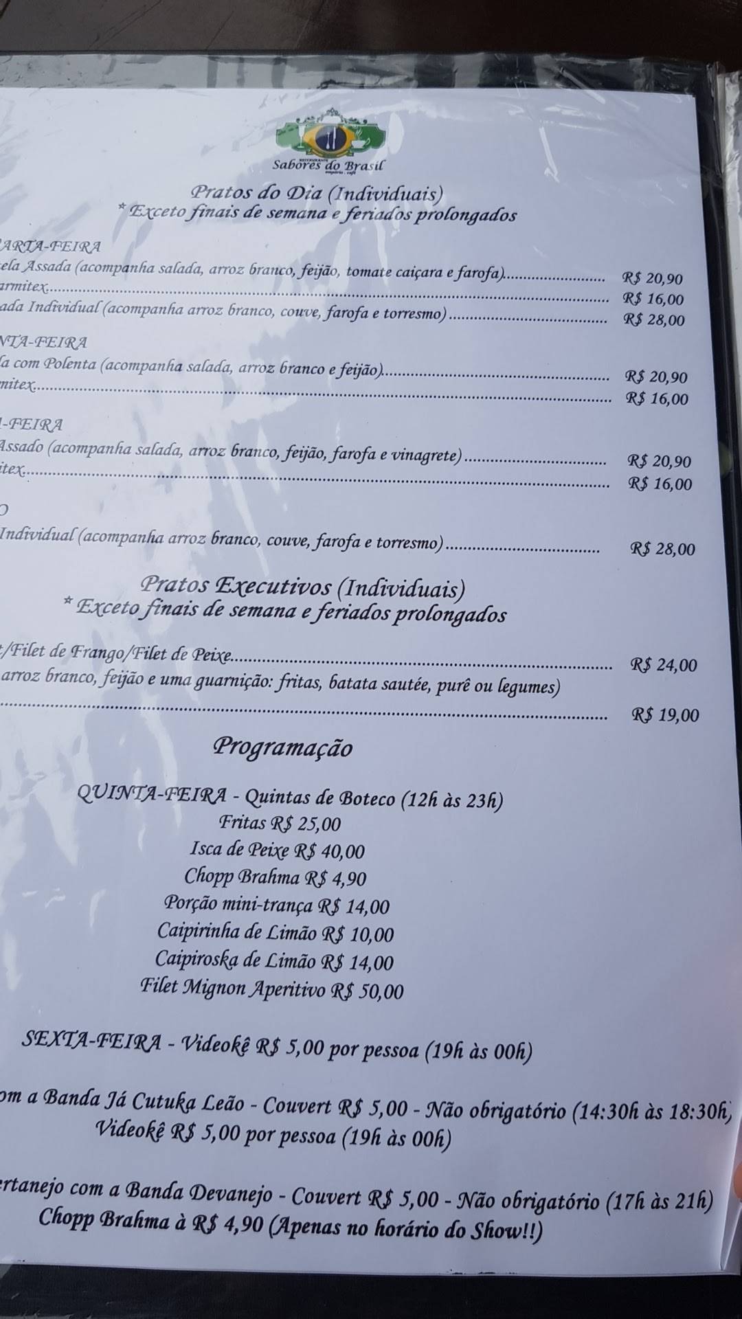 Menu em Restaurante Sabores do Brasil, Guarujá