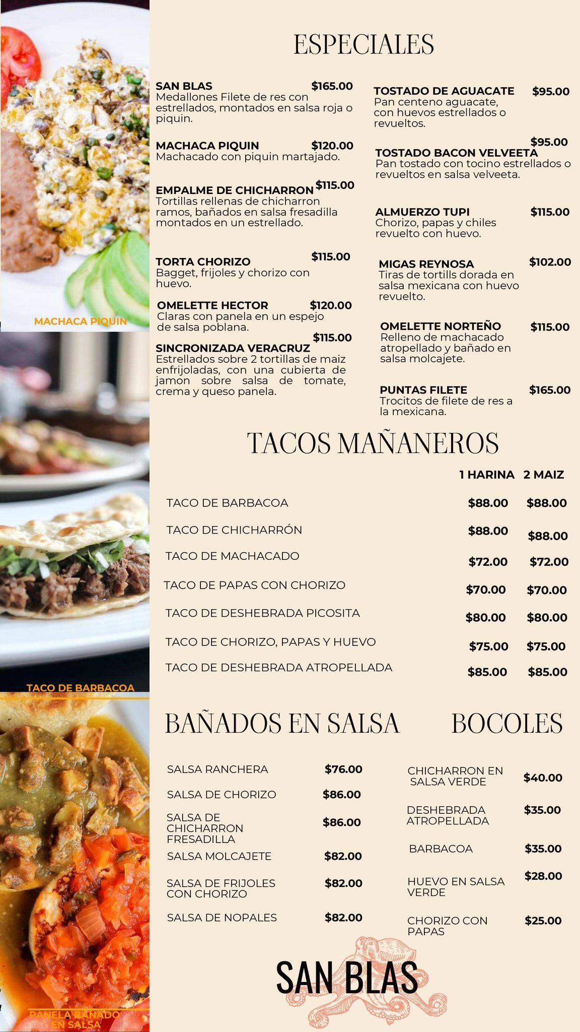 Carta de Restaurante San Blas, Reynosa