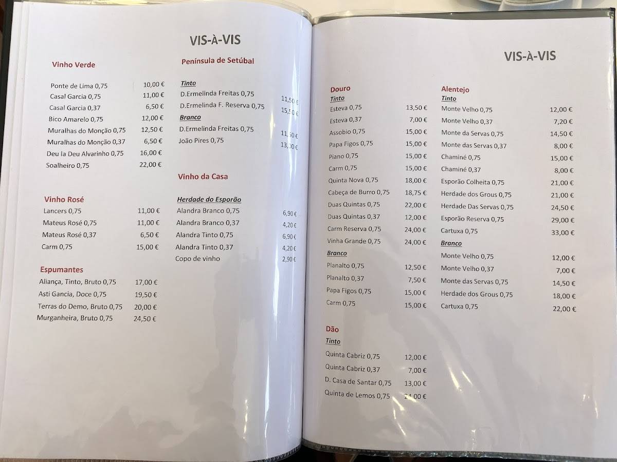 Menu em Restaurante Vis-a-Vis (Fátima), Fátima