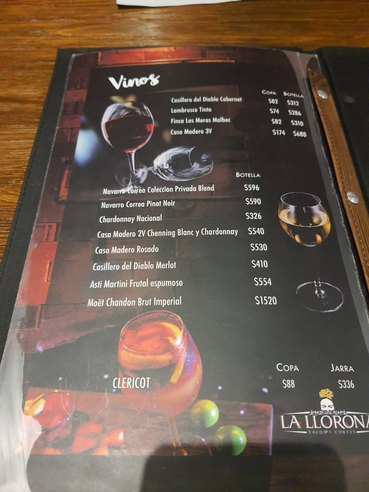 Carta del restaurante La Llorona Tacos y Cortes, Reynosa