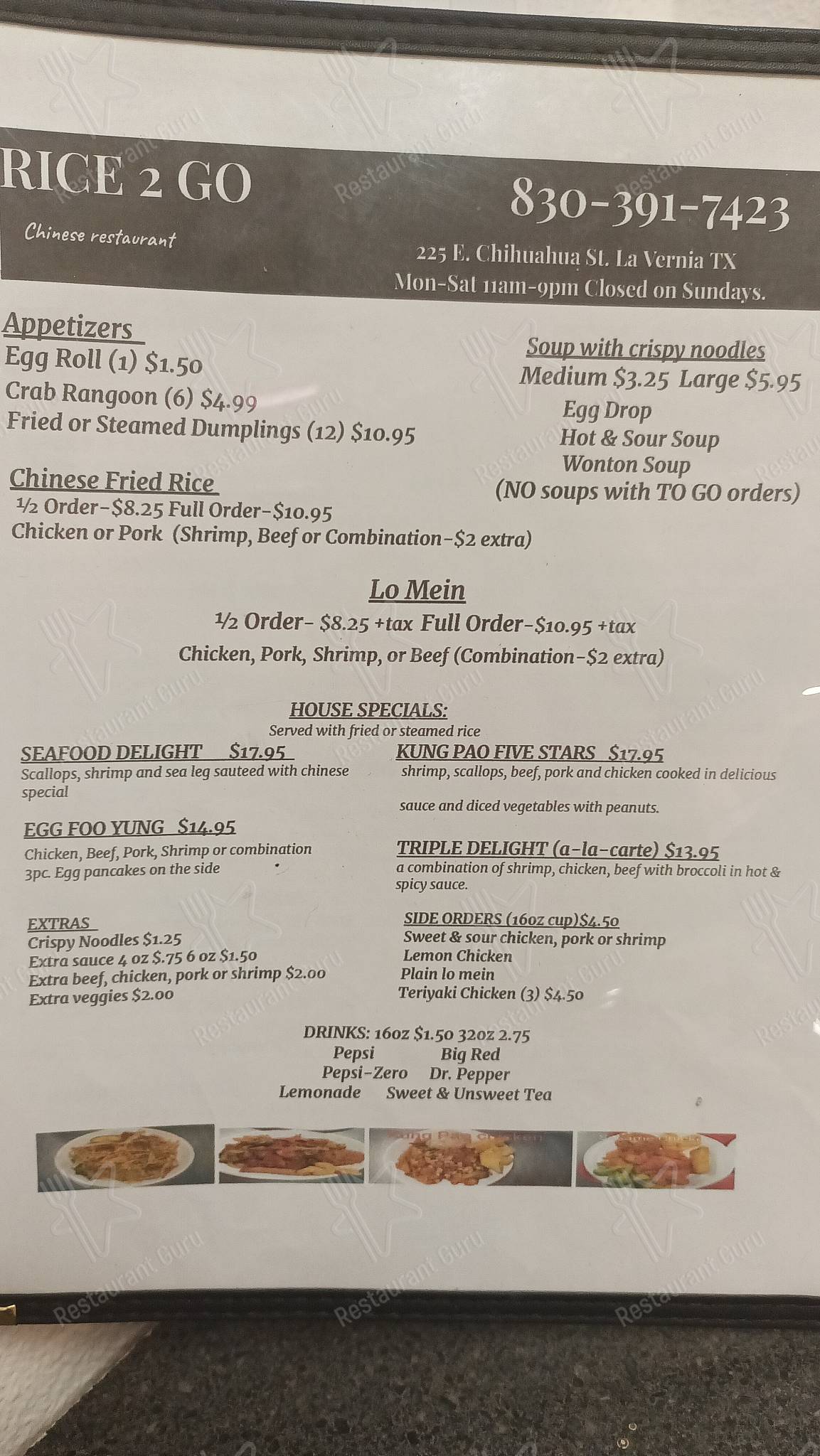 Menu at Rice 2 Go restaurant, La Vernia