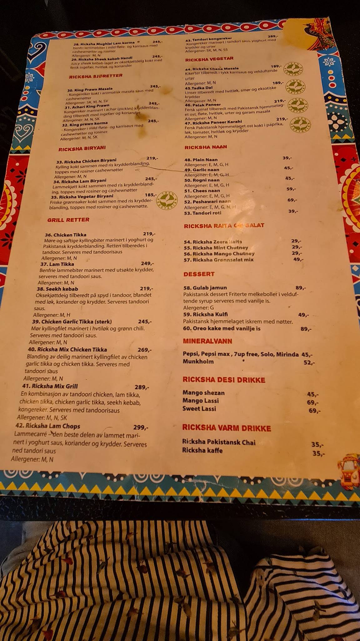 Menu at Ricksha Pakistani Street food restaurant, Oslo