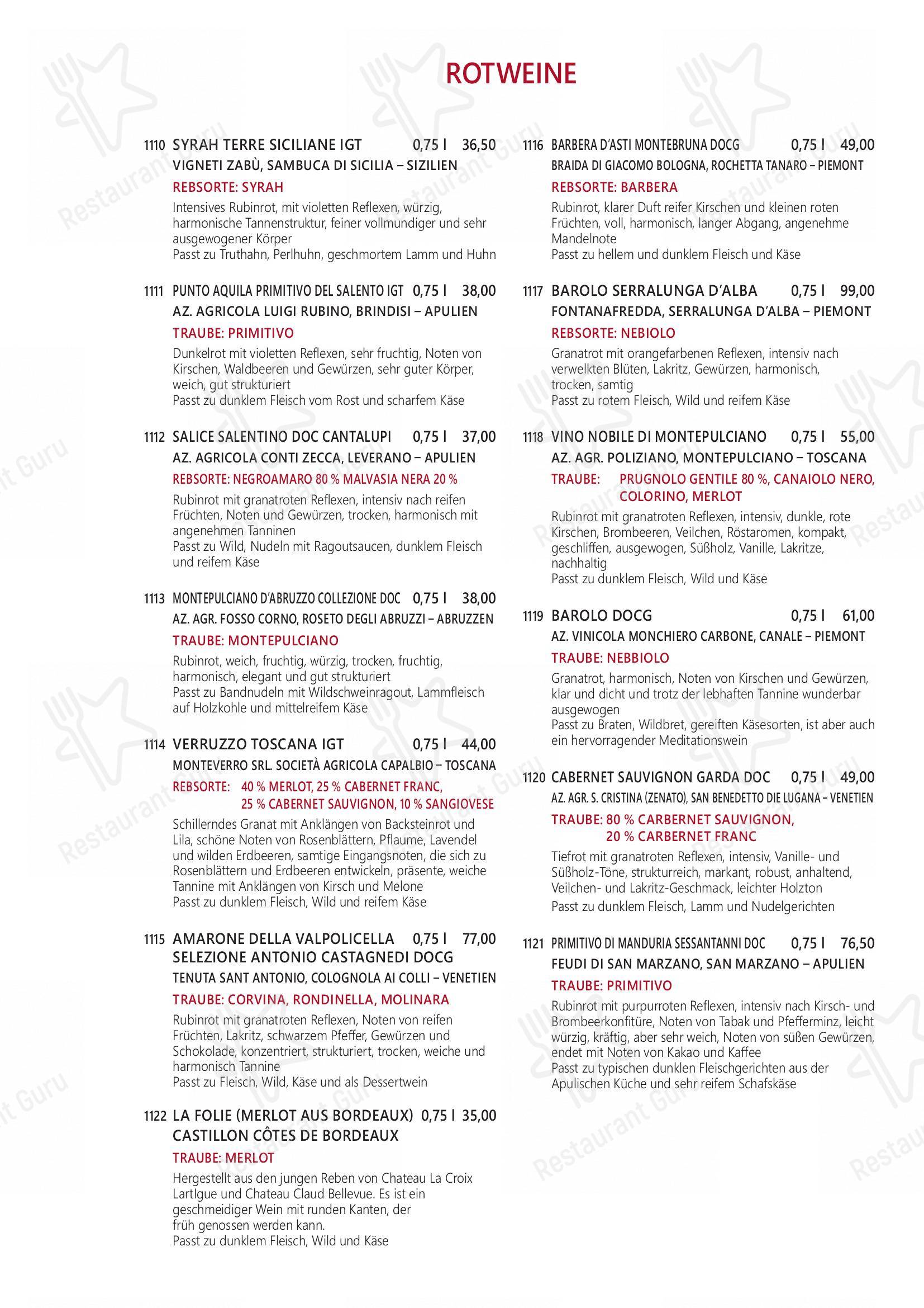 Speisekarte von Ristorante Barolo, Düsseldorf, Kö Galerie
