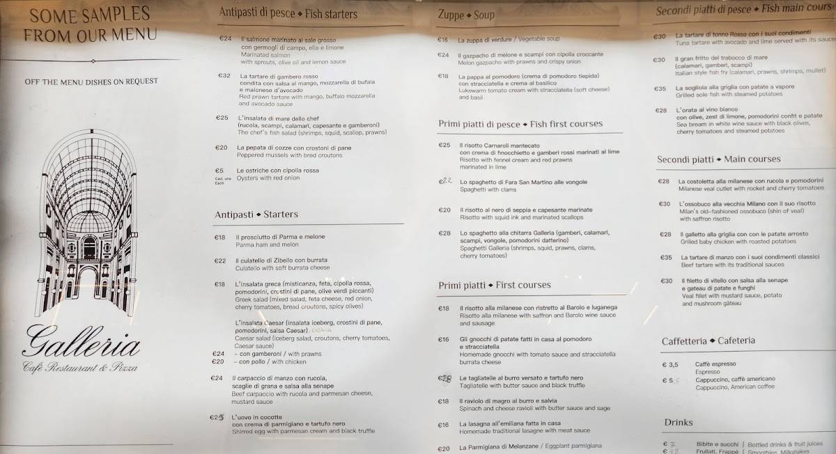 Menu at Ristorante Galleria, Milan