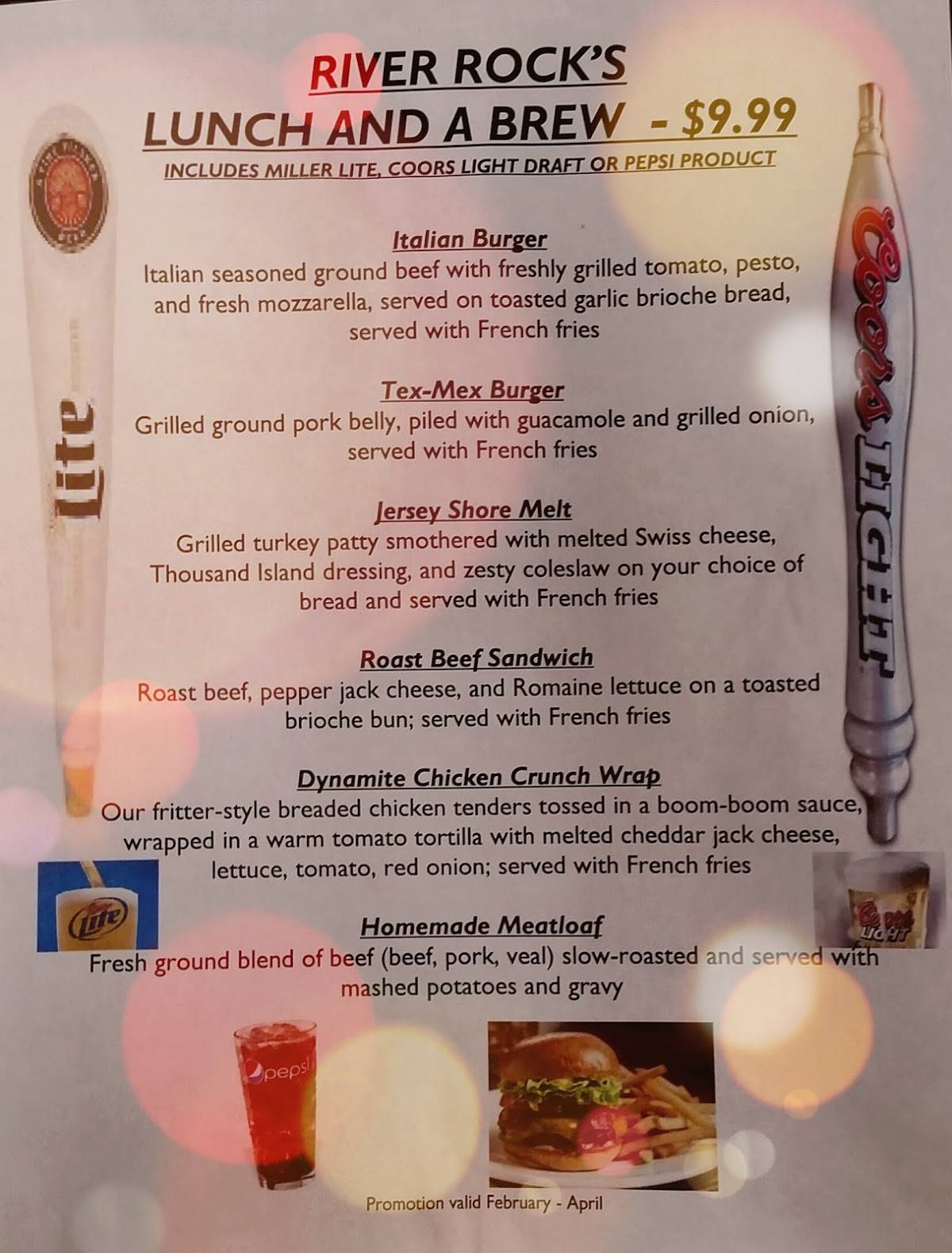 Menu at River Rock Restaurant & Marina Bar, Brick