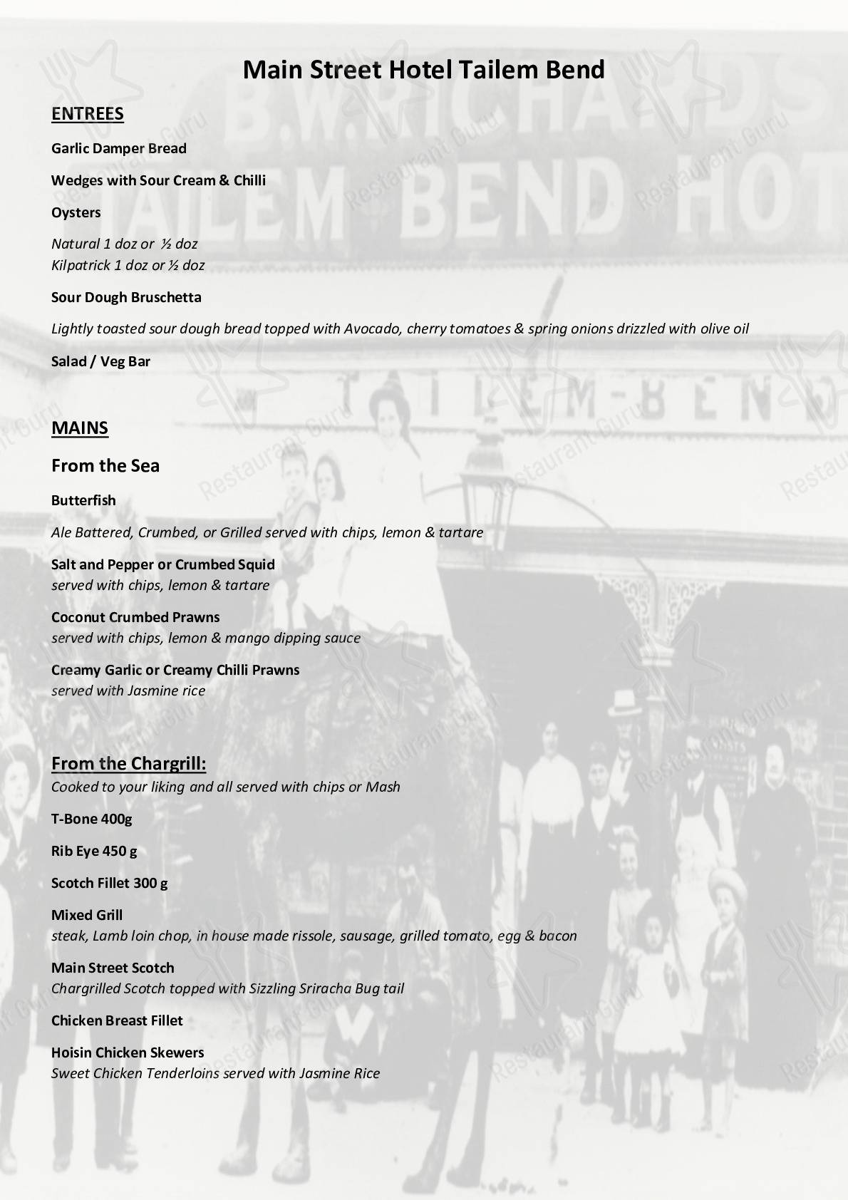 Menu at Riverside Hotel pub & bar, Tailem Bend