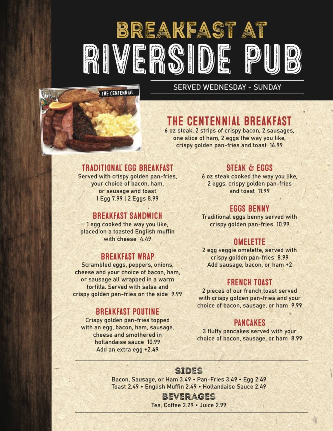 Menu at Riverside Pub, Miramichi
