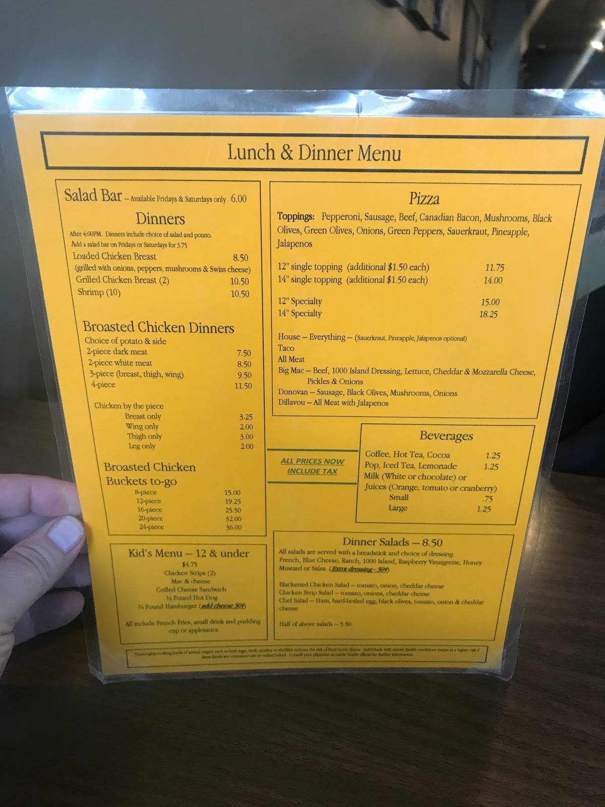 Menu at Riverview Cafe, Shell Rock