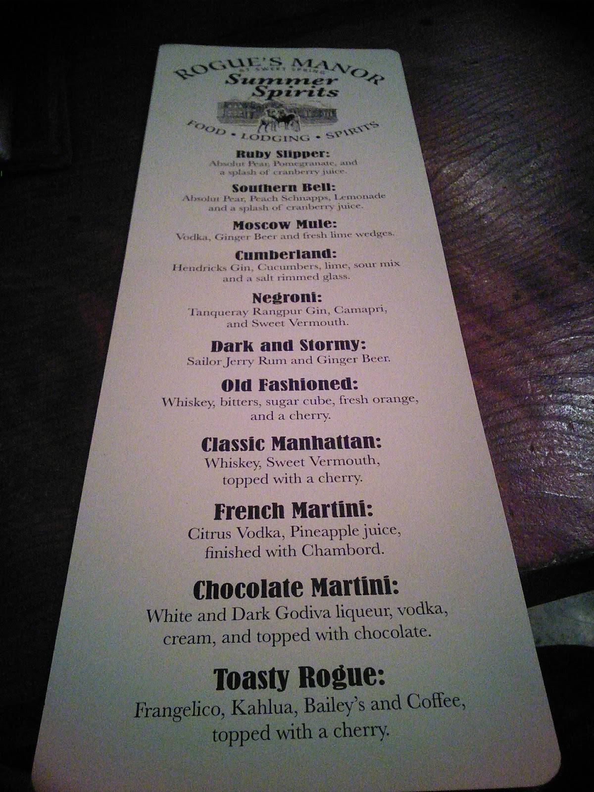 Menu at Rogue's Manor BBQ, Eureka Springs