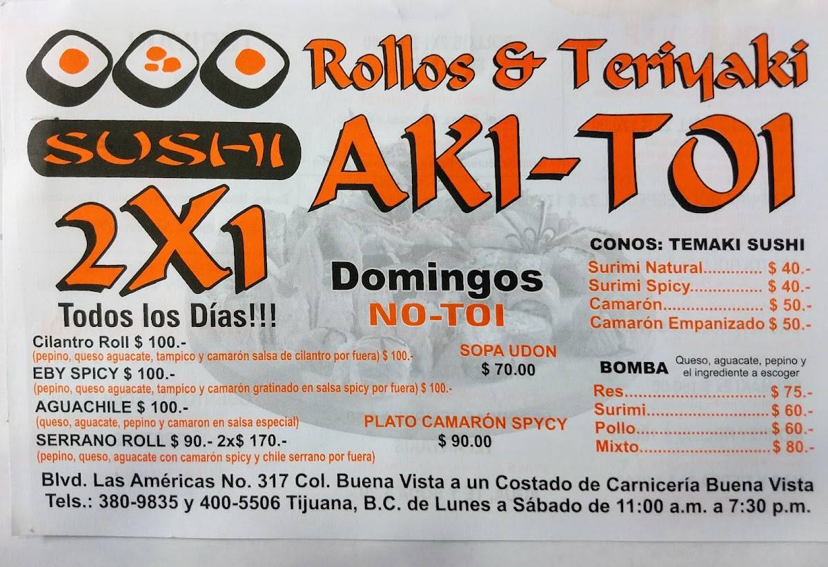 Carta del restaurante AKI-TOI Sushi, Tijuana