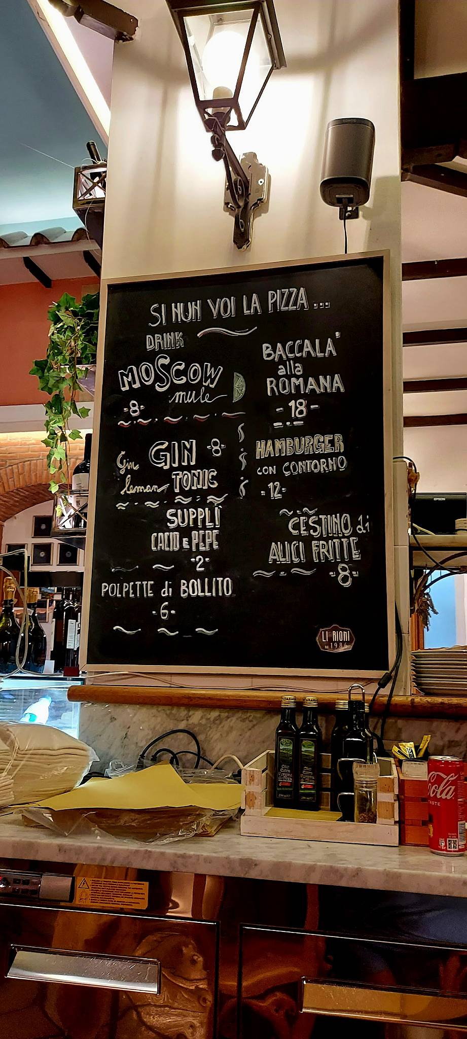 Menu at Li Rioni a Santiquattro pizzeria, Rome, Via dei SS. Quattro