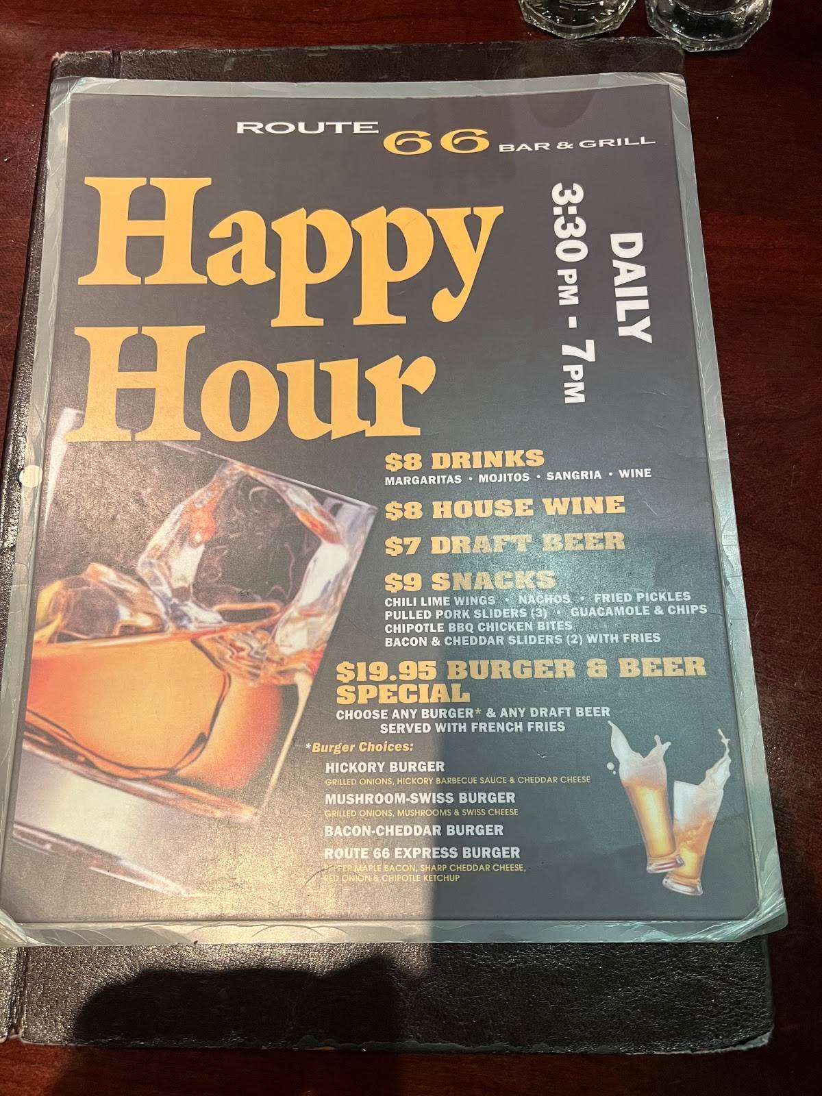 Menu at Route 66 Cafe, West New York