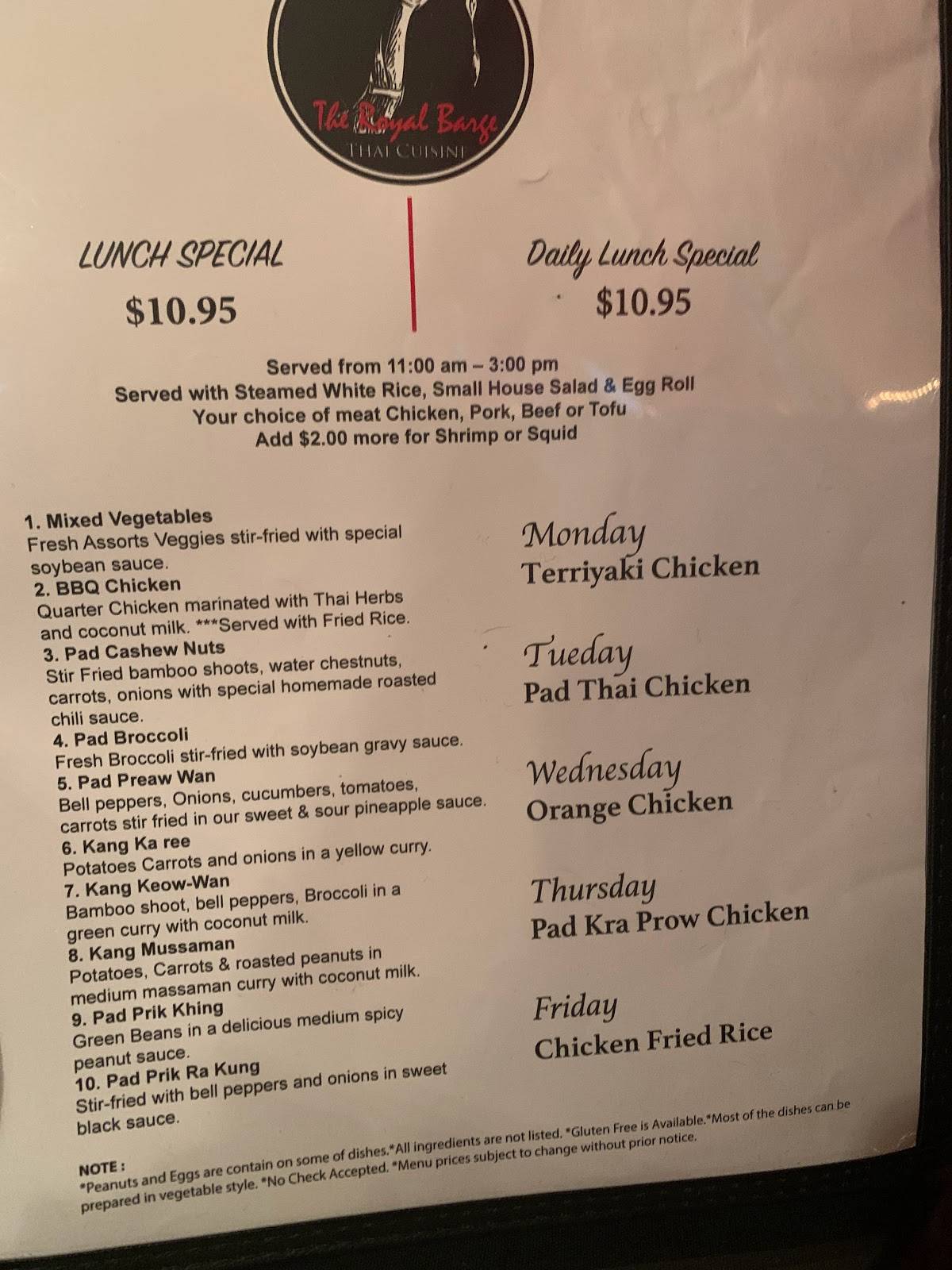 Menu at Royal Barge Thai Cuisine, Grants Pass, 120 SW H St