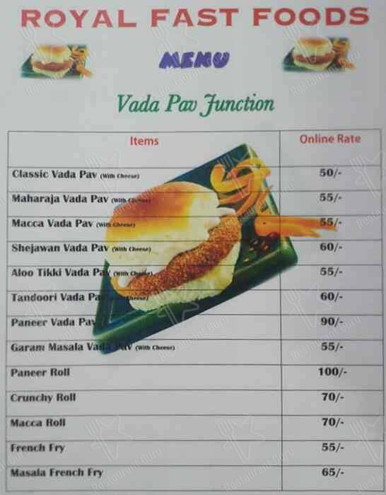 Menu at Royal Fast Foods - The Vada Pav Junction, Jodhpur