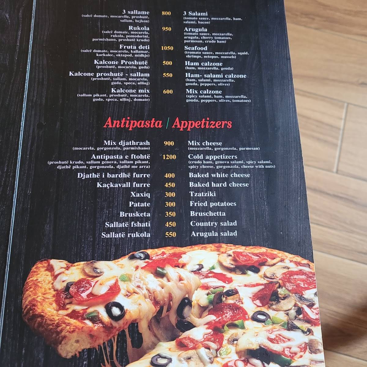 Menu at Royal Pizza restaurant, Sarandë