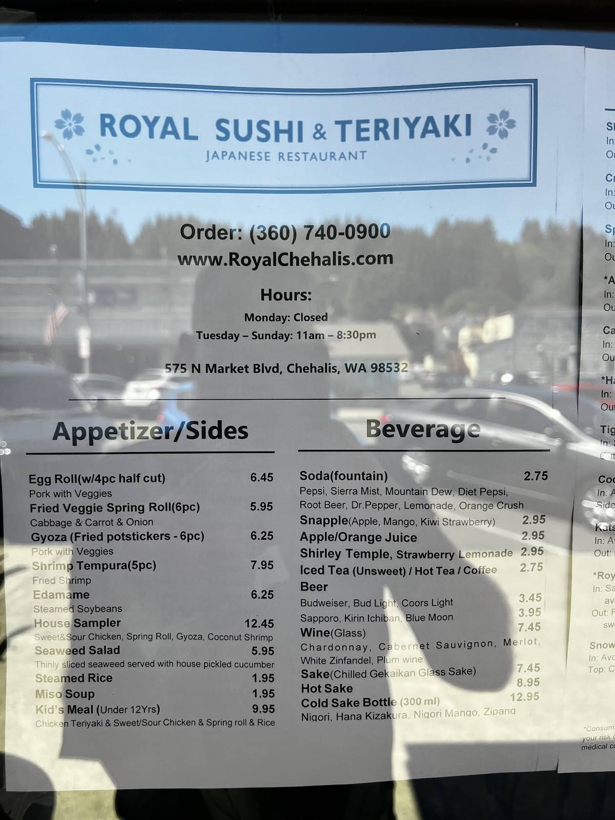 Menu at Royal Sushi & Teriyaki restaurant, Chehalis