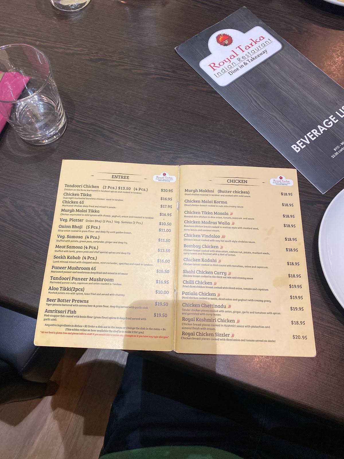Menu at Royal Tarka Indian Restaurant, Ellenbrook