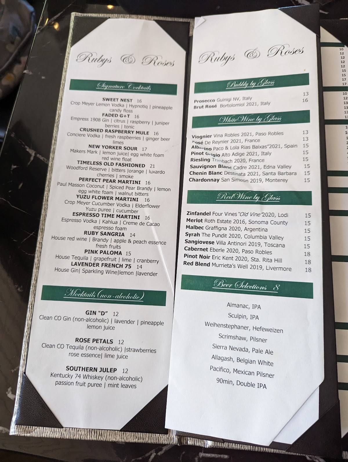 Menu at Rubys & Roses Restaurant, Pleasanton