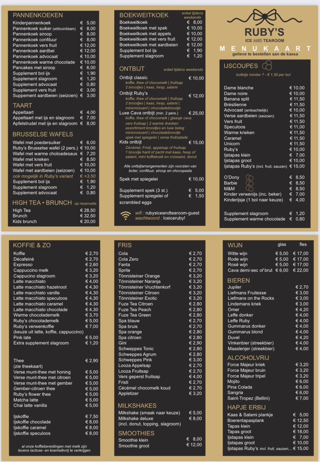 Menu at Ruby's Kinrooi, Kinrooi