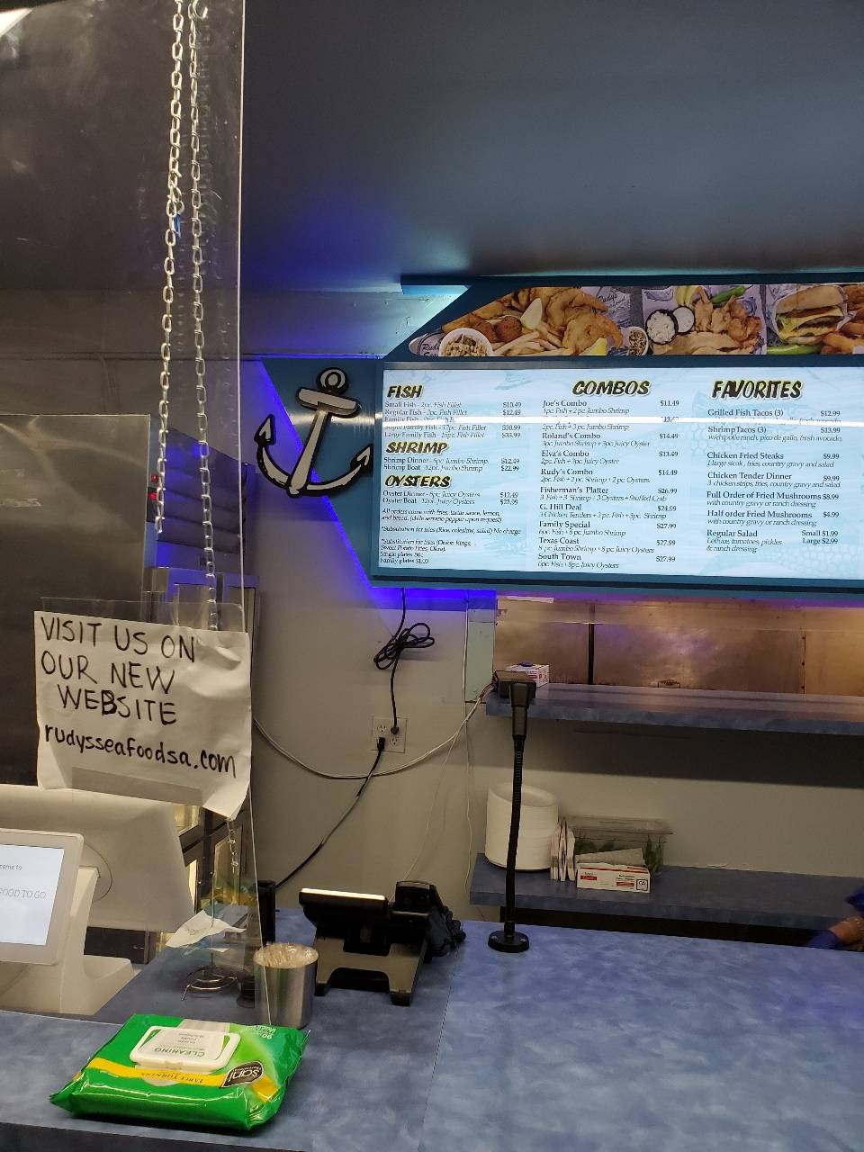 Menu at Rudy's Seafood restaurant, San Antonio
