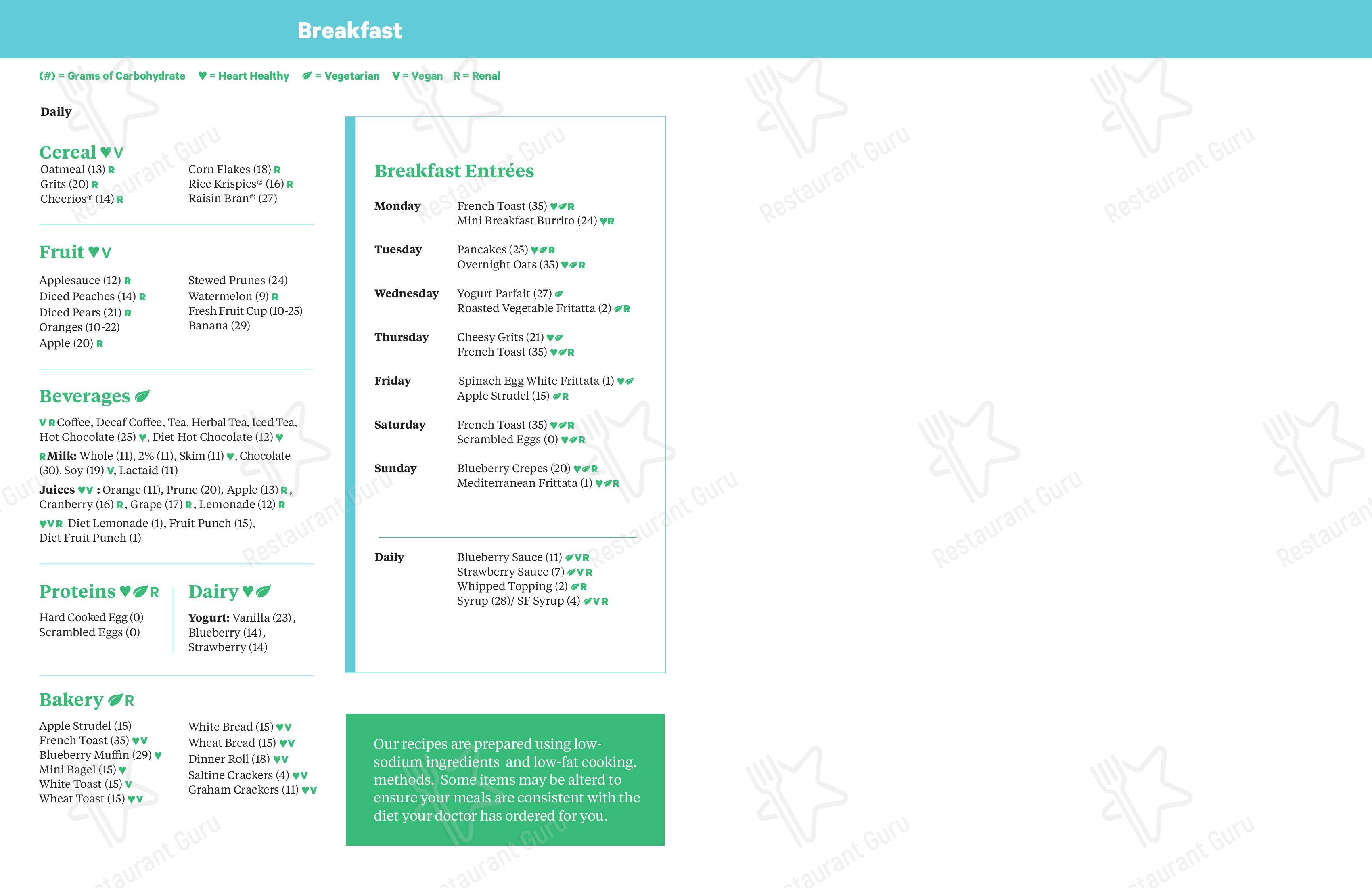 Menu at Rush University Medical Center Cafeteria, Chicago