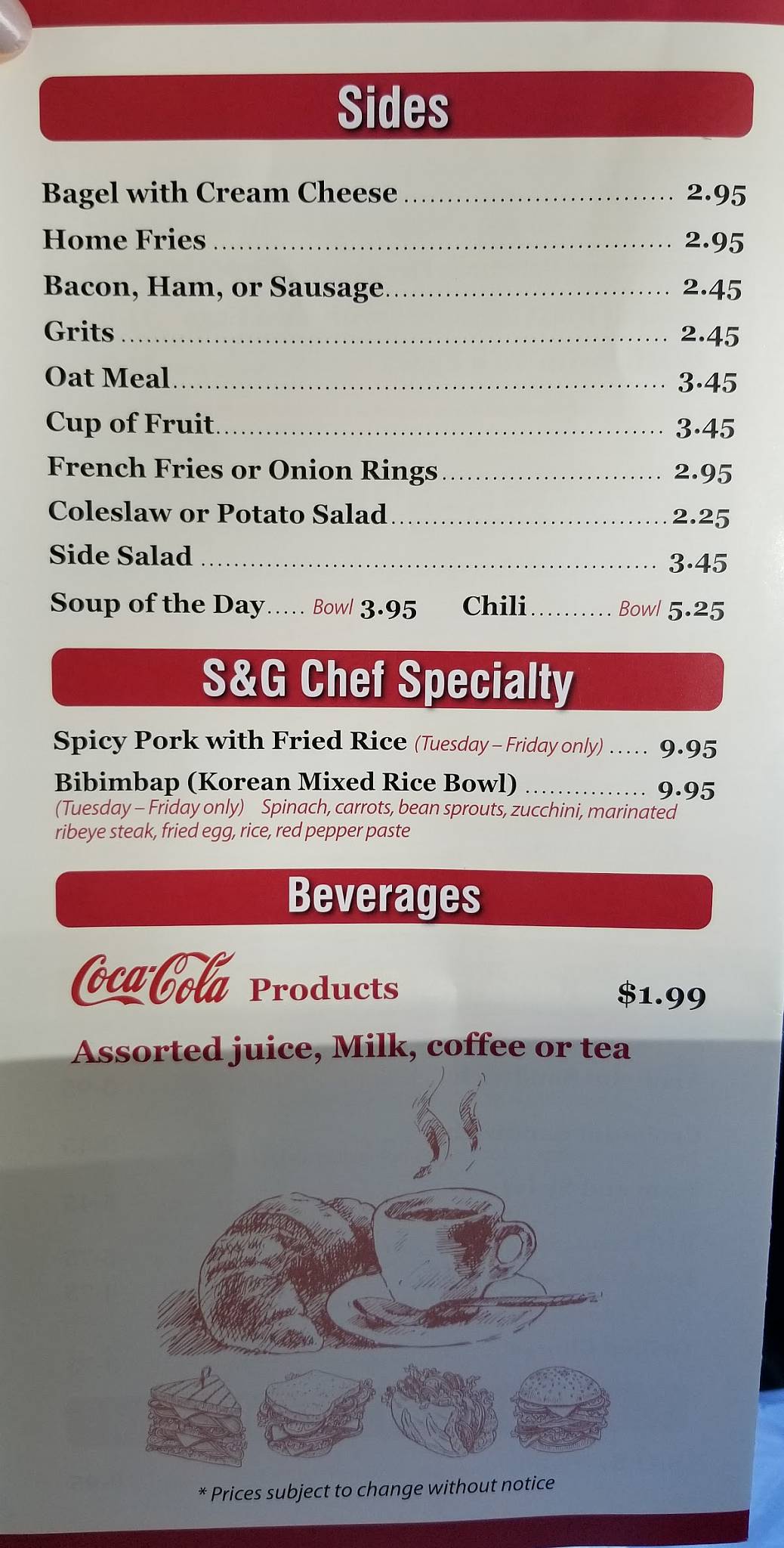 Menu at S & G Restaurant, Quantico