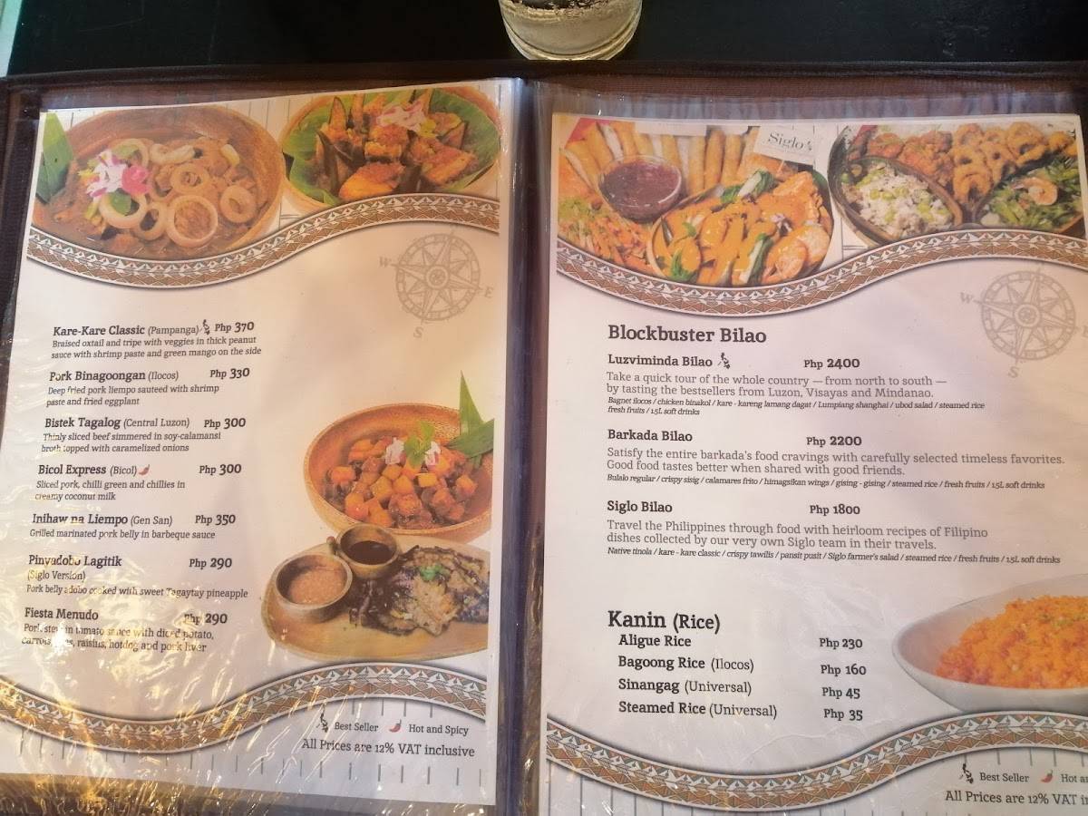 Menu at SIGLO MODERN FILIPINO restaurant, Tagaytay, Tagaytay - Calamba Rd