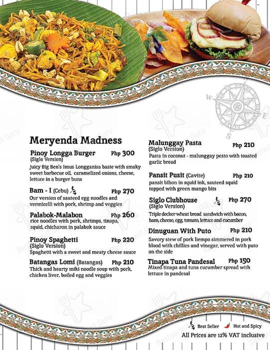 Menu at SIGLO MODERN FILIPINO restaurant, Tagaytay, Tagaytay - Calamba Rd
