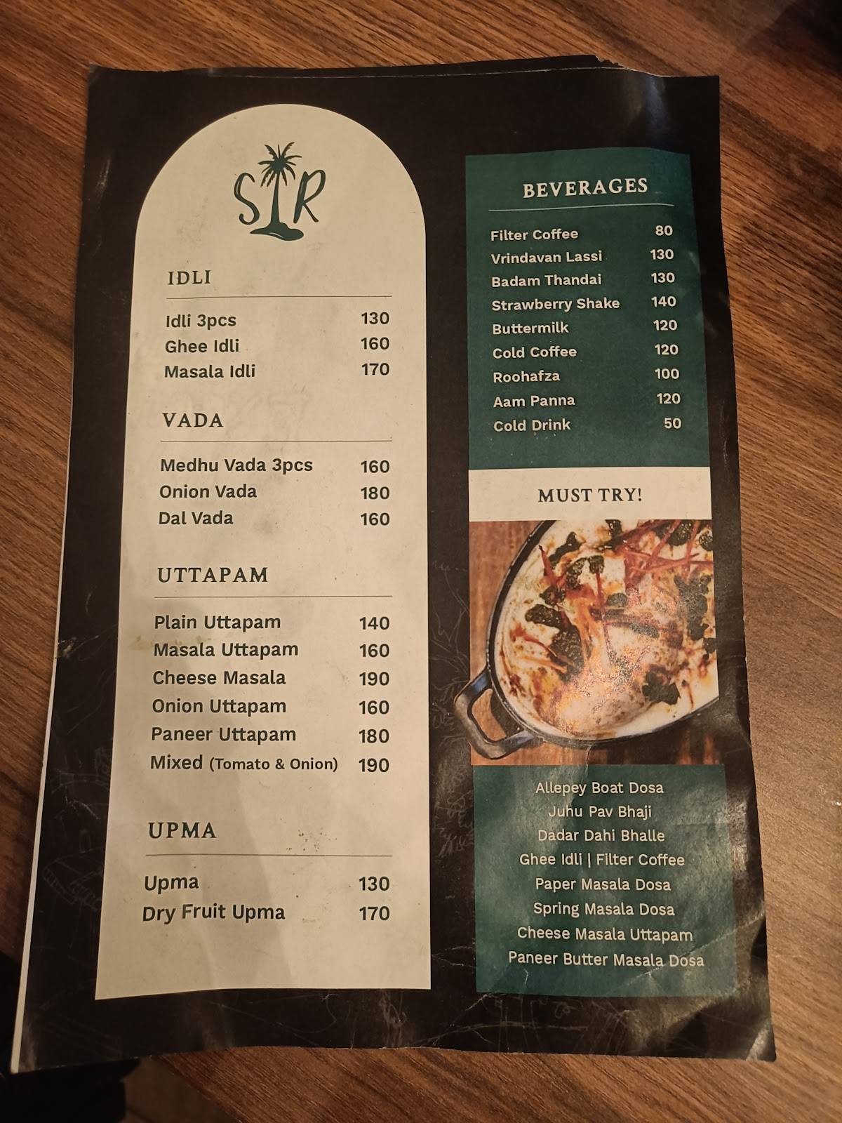 Menu at SIR South Indian Restaurant, Tinsukia
