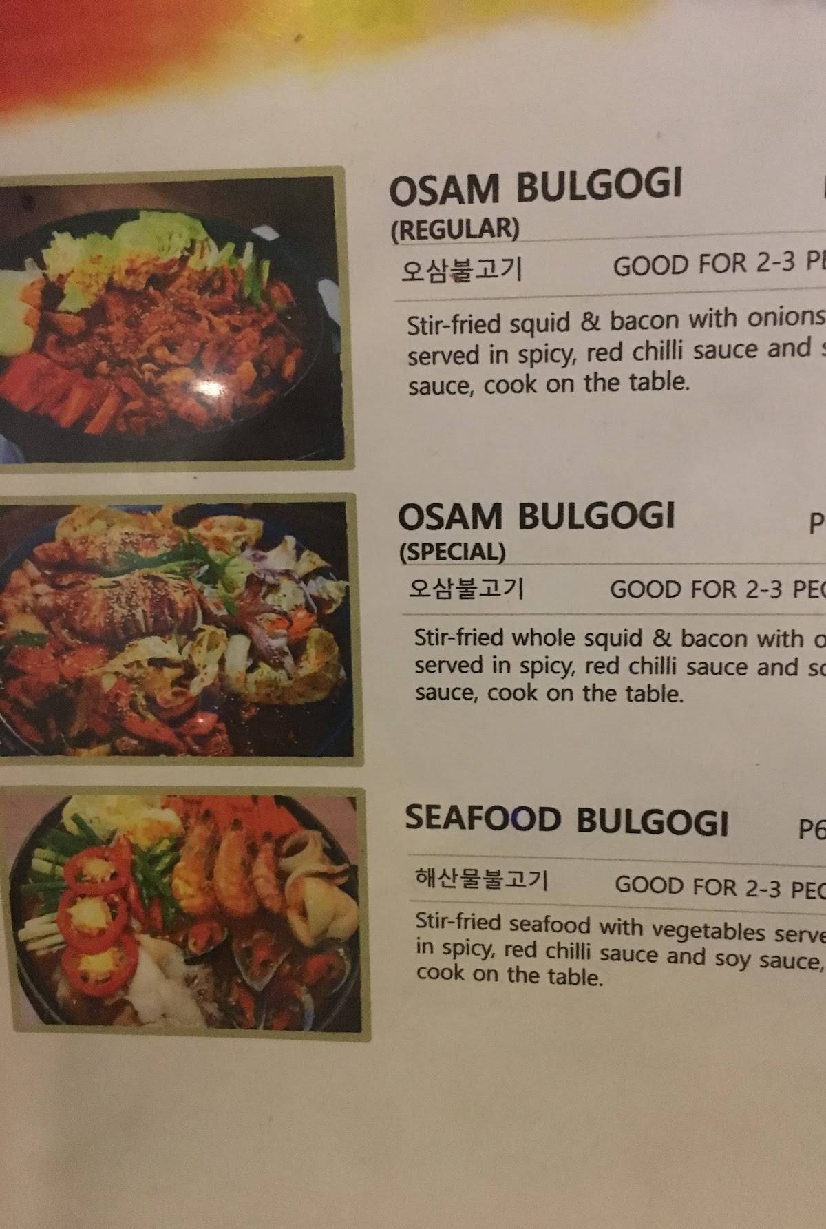 Menu at SODAM restaurant, Bacolod, Lacson St