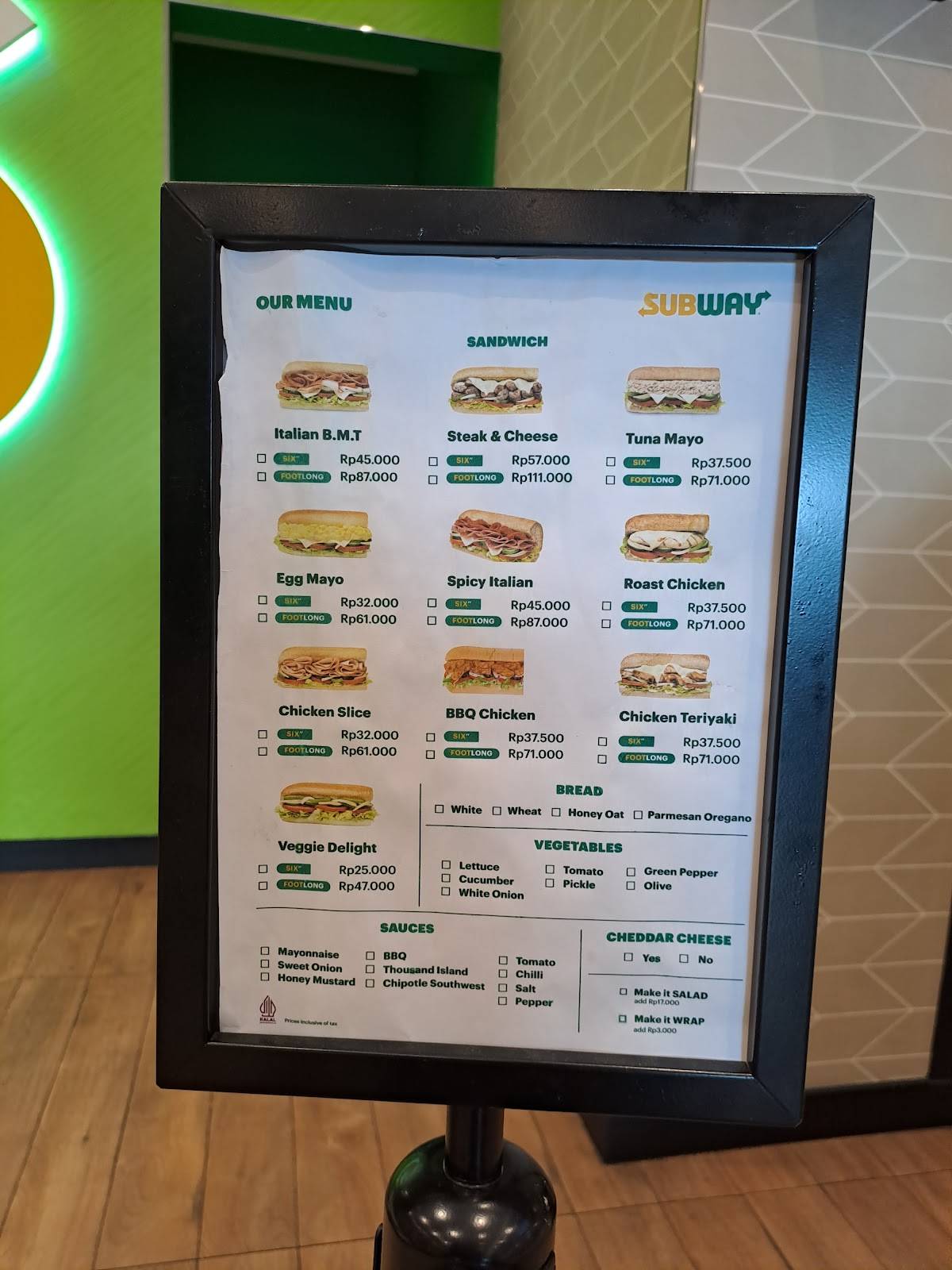 Menu at SUBWAY - Rawamangun restaurant, East Jakarta