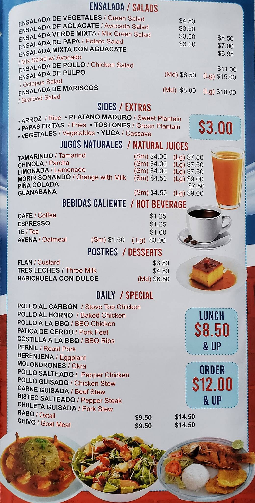 Menu at Sabor Tipico Dominicano Restaurant, Bridgeport