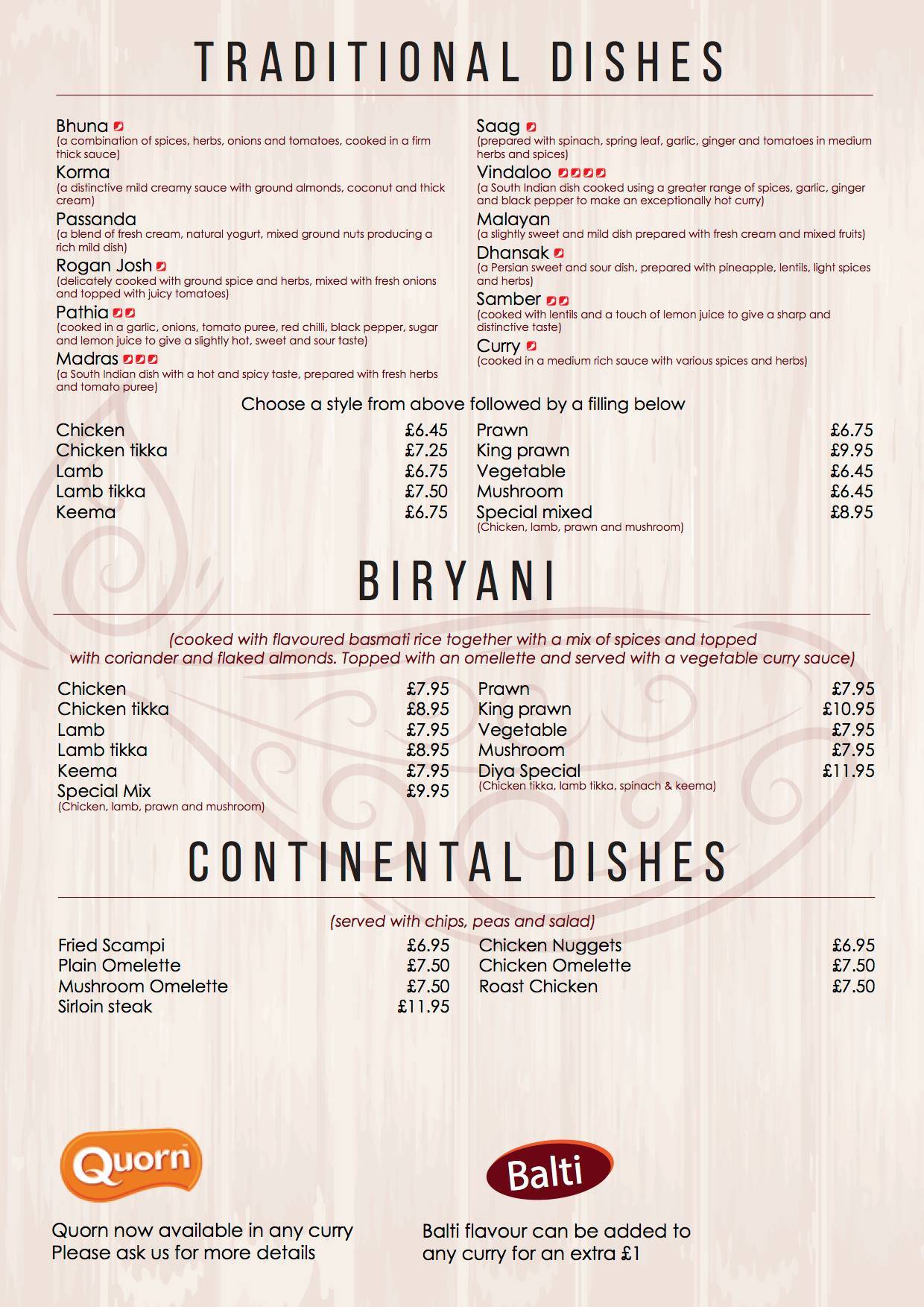 Menu at Diya restaurant, St Helens, E Lancashire Rd