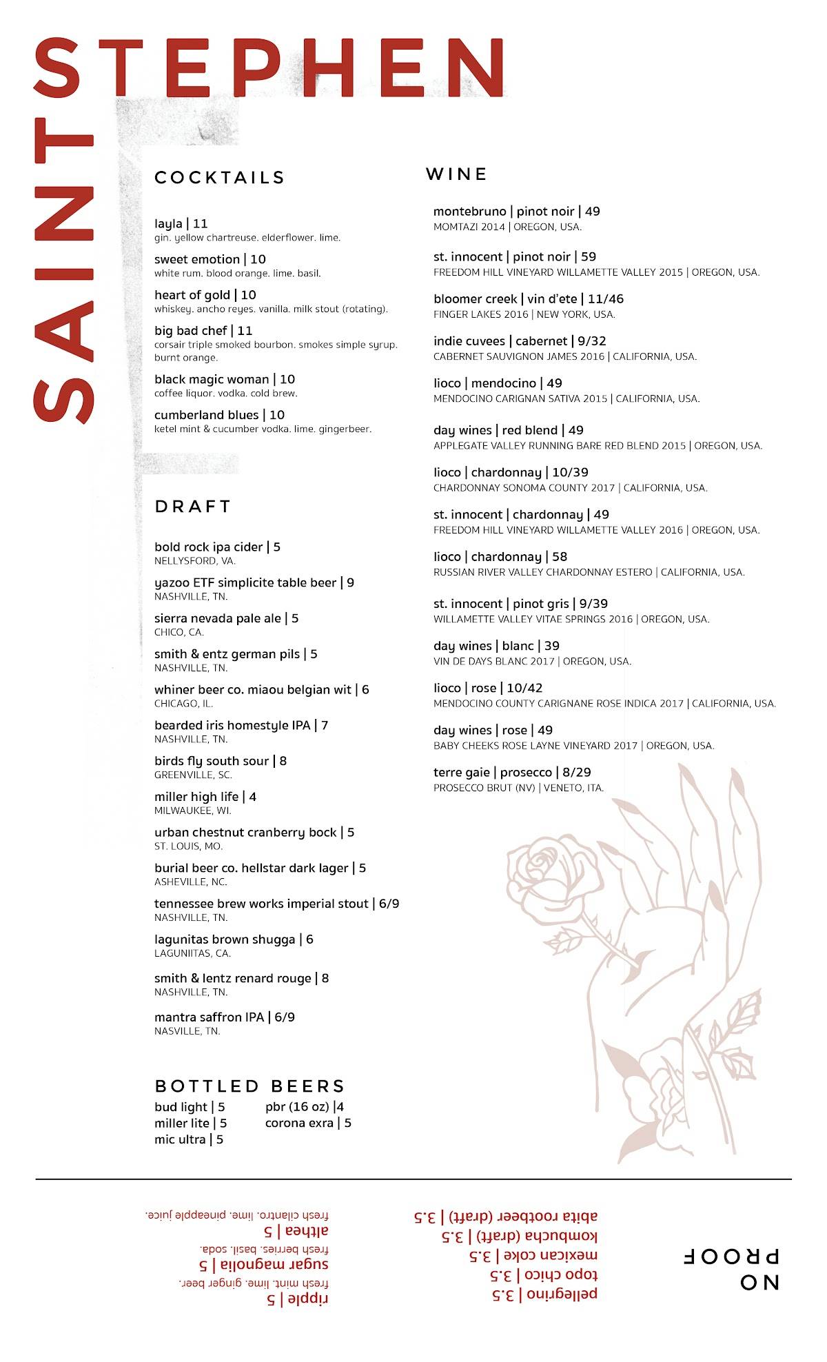 Menu at Saint Stephen restaurant, Nashville