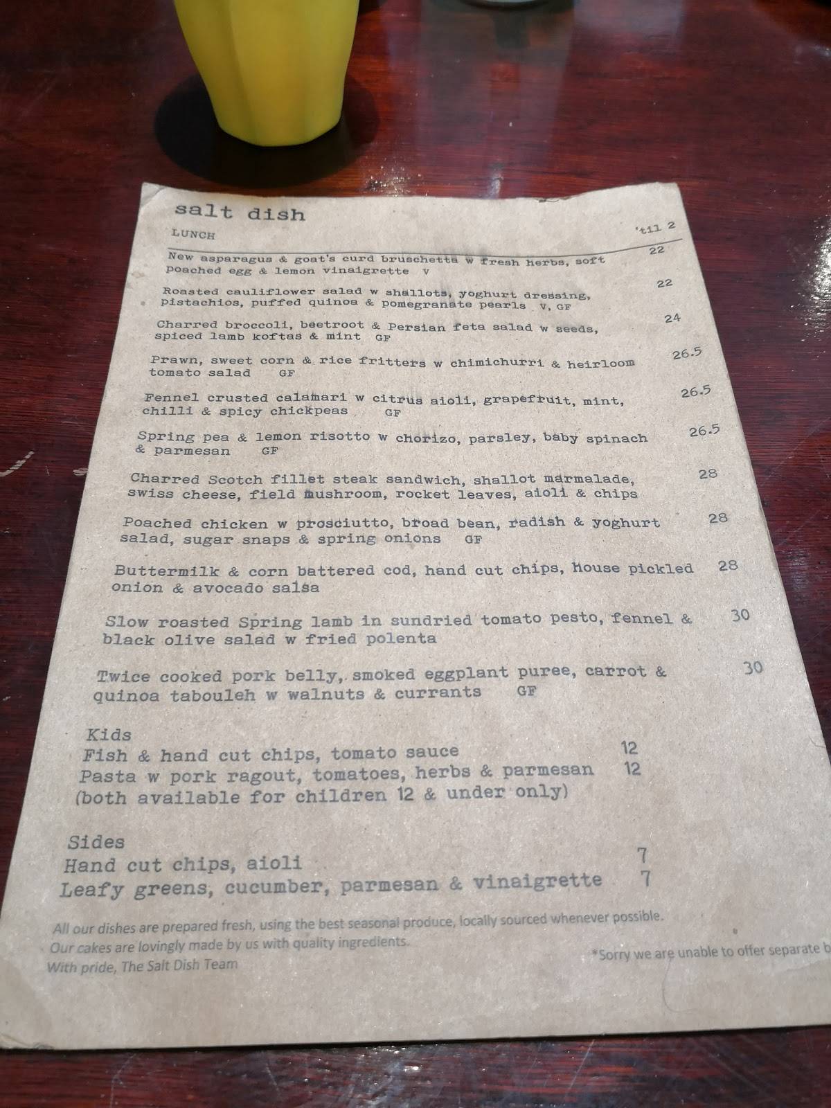 Menu at Salt Dish restaurant, Geraldton
