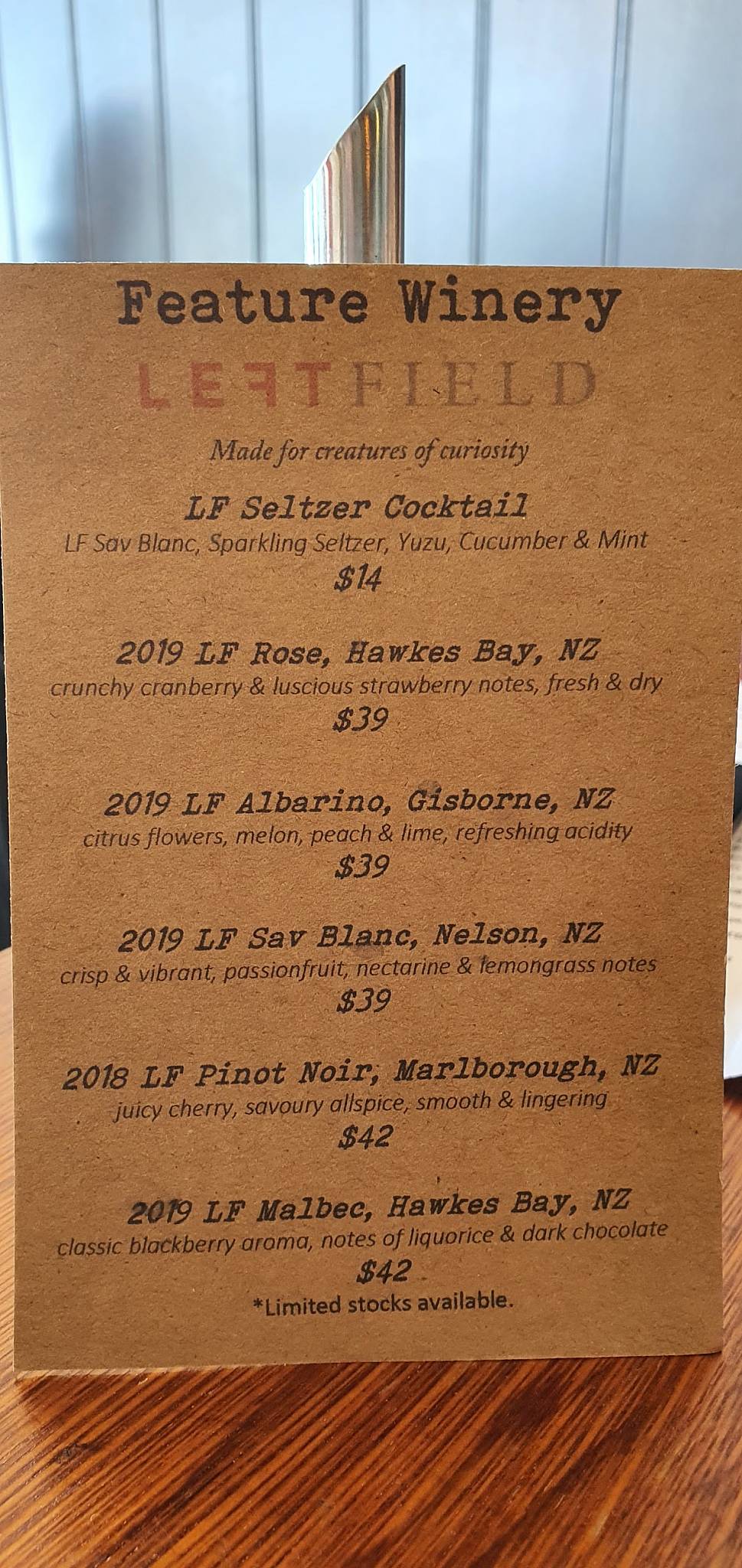Menu at Salt Dish restaurant, Geraldton